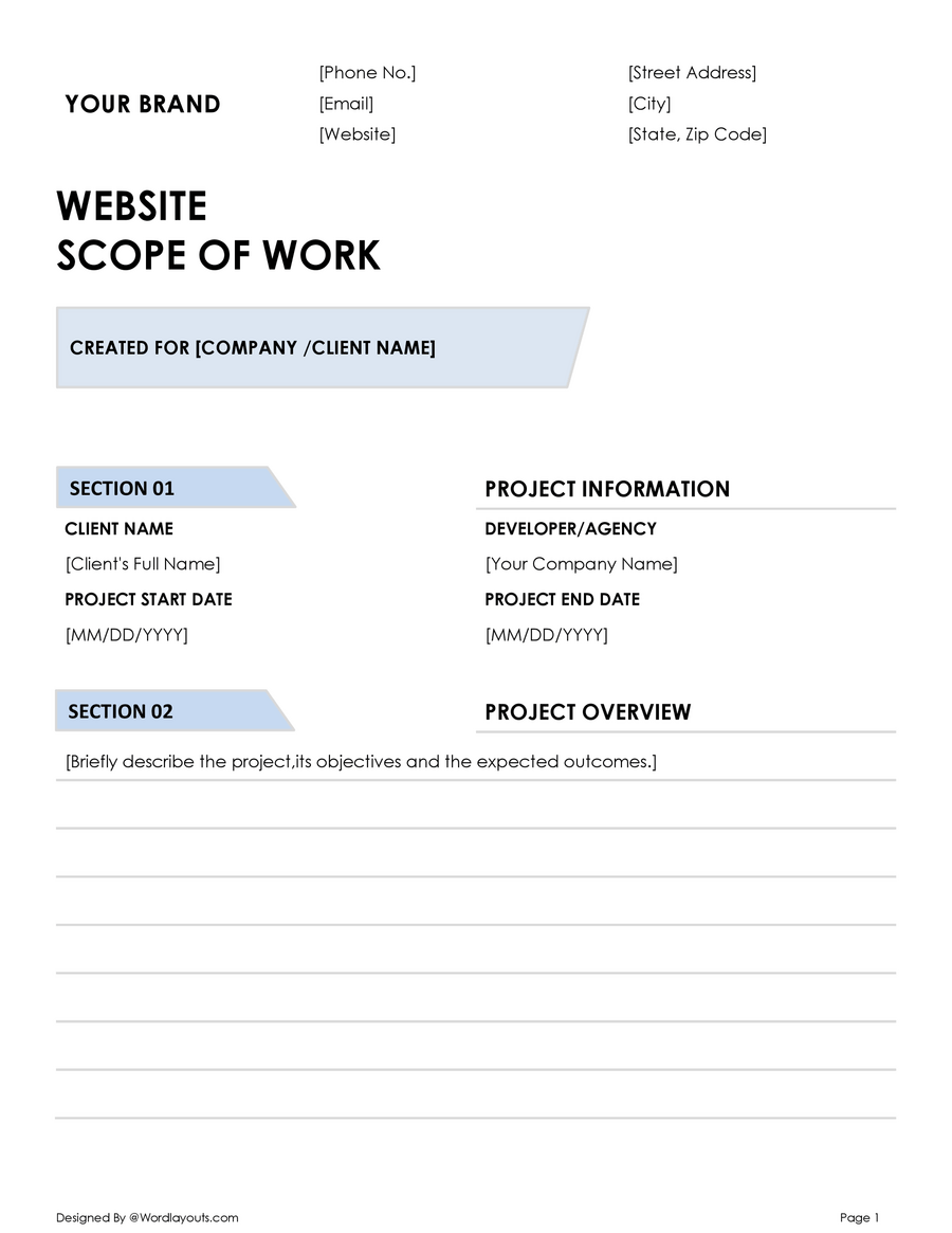 Website Scope of Work Template - WordLayouts