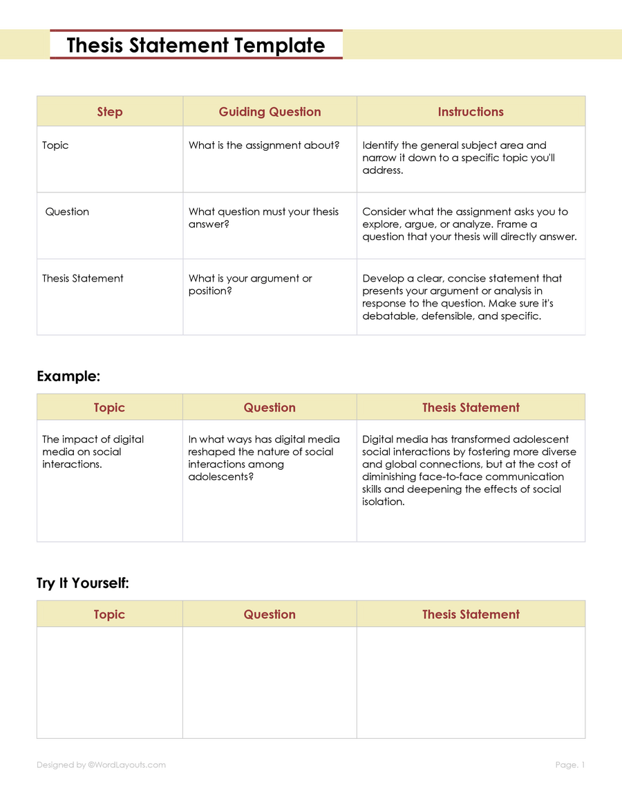 Free Thesis Statement Template - WordLayouts