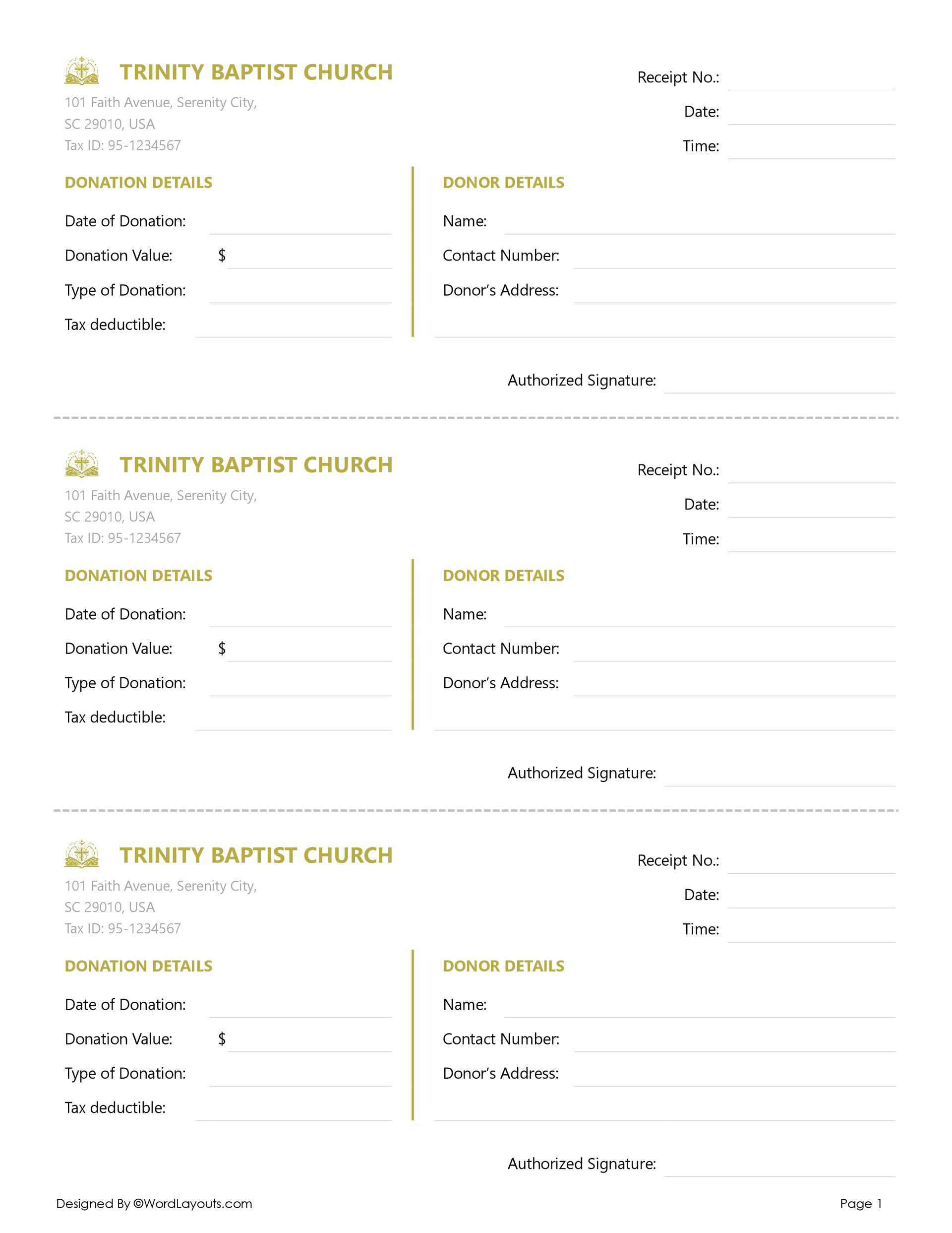 Church Donation Receipt Template - (Word, GDocs) Church Donation Receipt Template - (Word, GDocs)