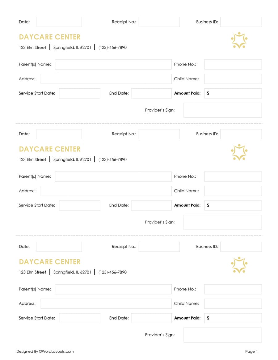 Free Child Care (Daycare) Receipt Templates - WordLayouts