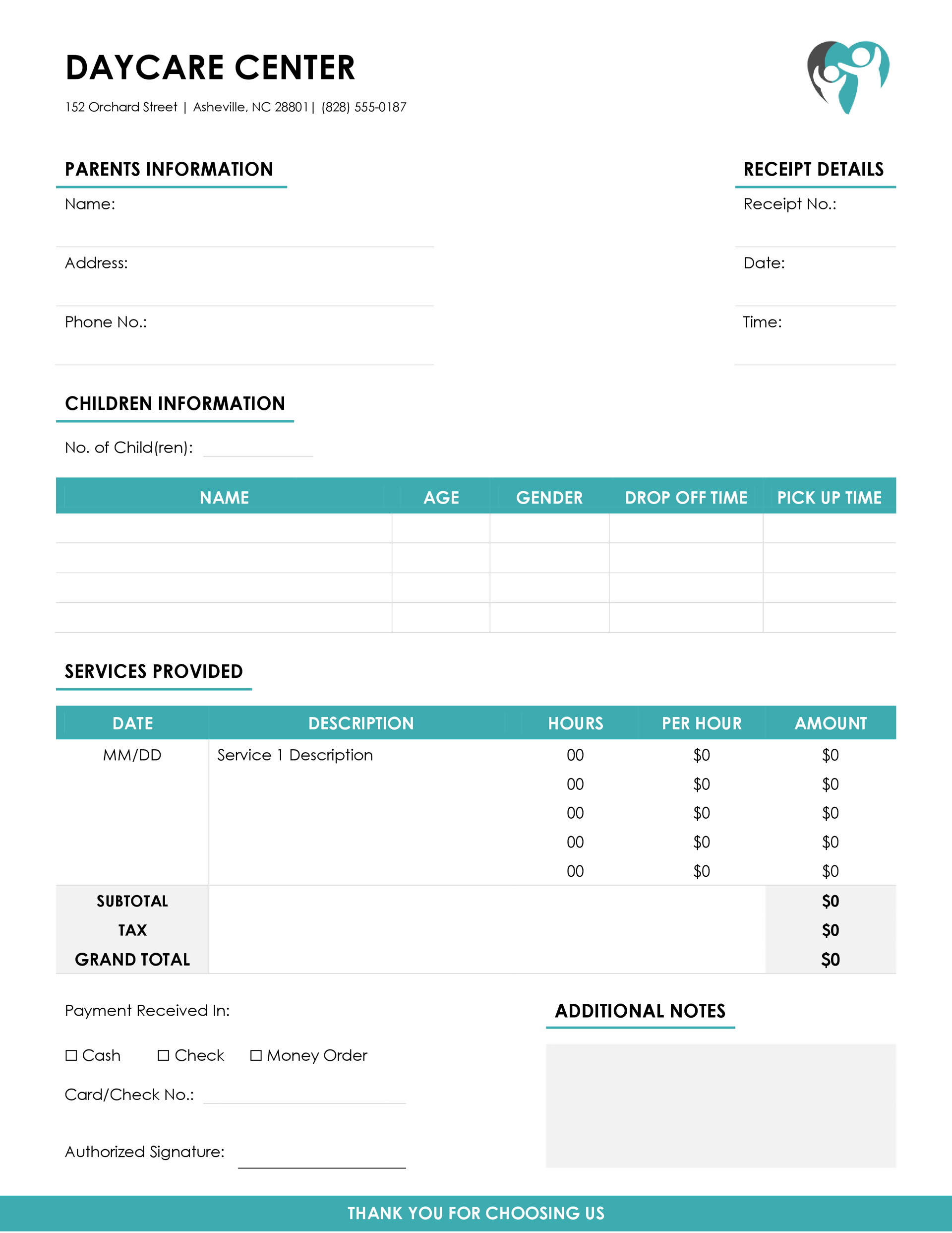 Full-Page Daycare Service Receipt Template - WordLayouts Full-Page Daycare Service Receipt Template - WordLayouts
