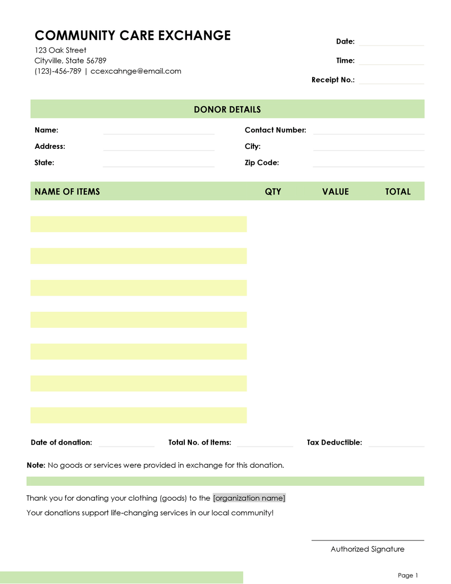 Goodwill Donation Receipt Template - (Word, GDocs)