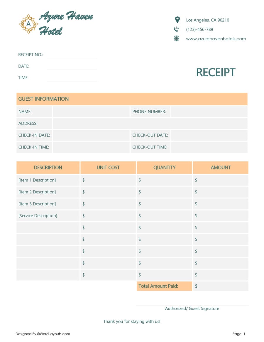 Taxi Fare and Service Receipt Template - WordLayouts