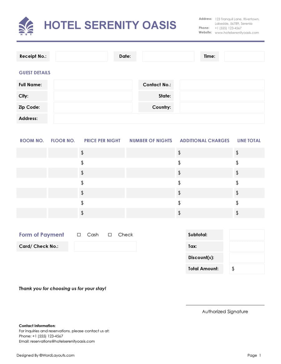 Free Hotel Receipt Templates (Word, Google Docs, PDF)