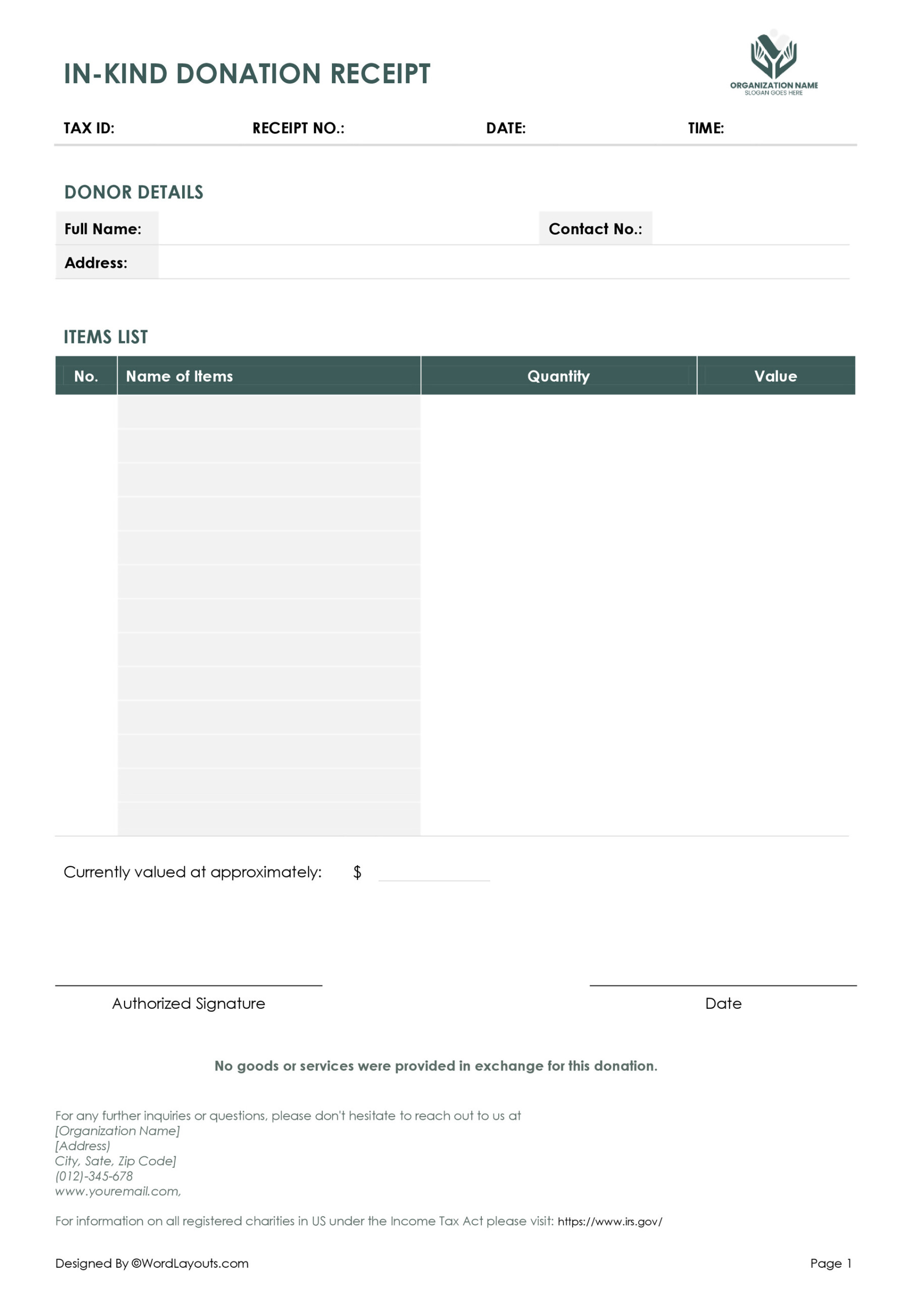 Vehicle Donation Receipt Template - (Word, GDocs) Vehicle Donation Receipt Template - (Word, GDocs)