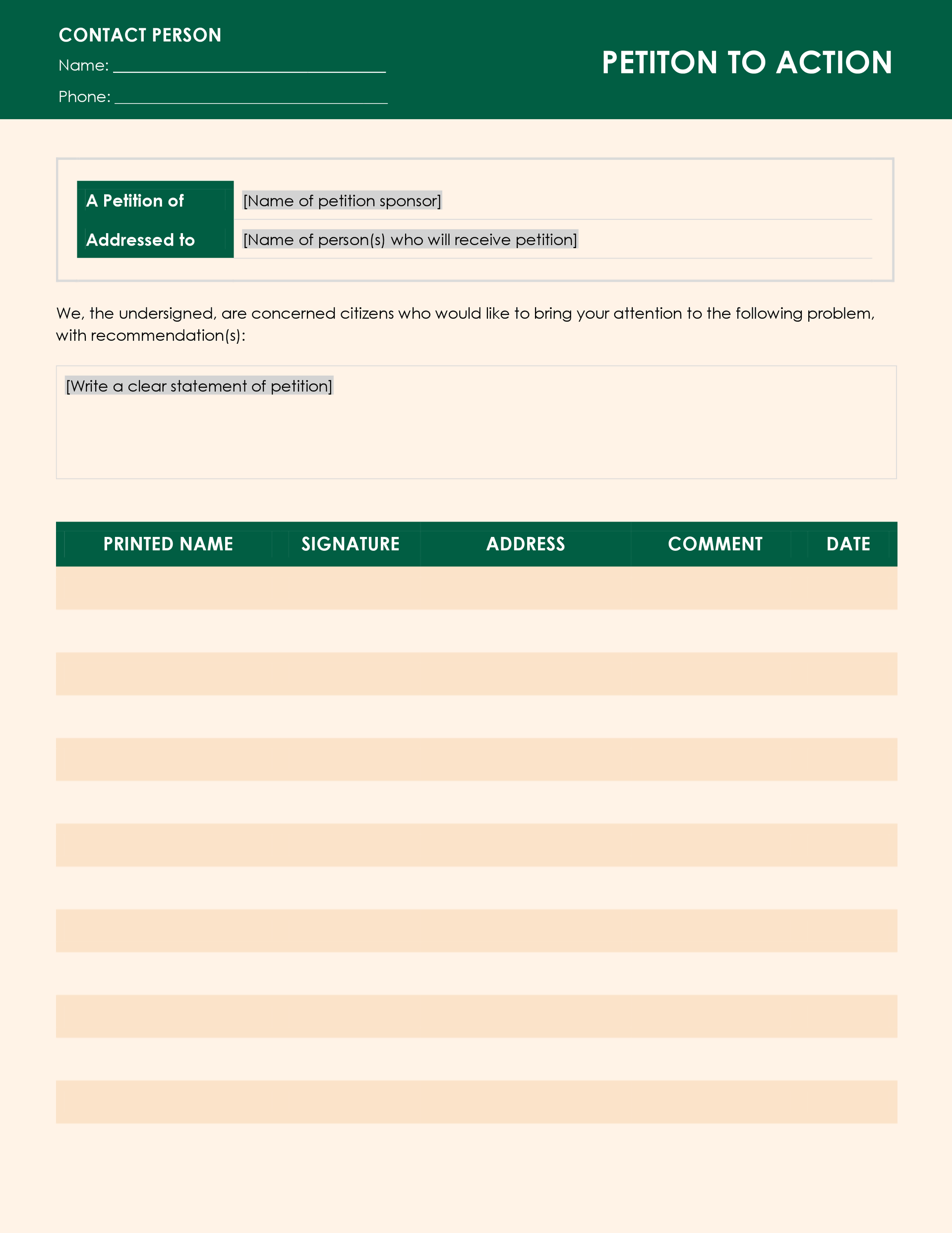 Printable Petition Template with Signatures - WordLayouts