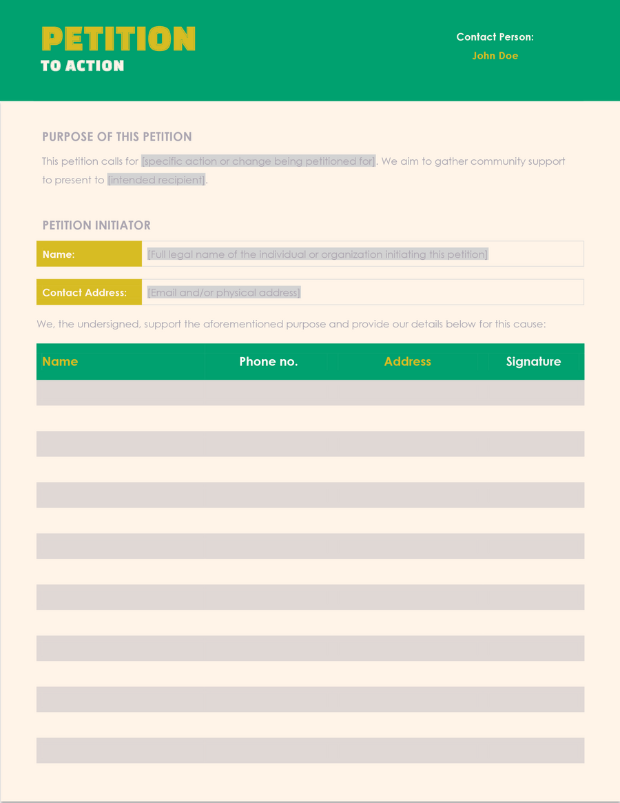 Printable Petition Template with Signatures - WordLayouts