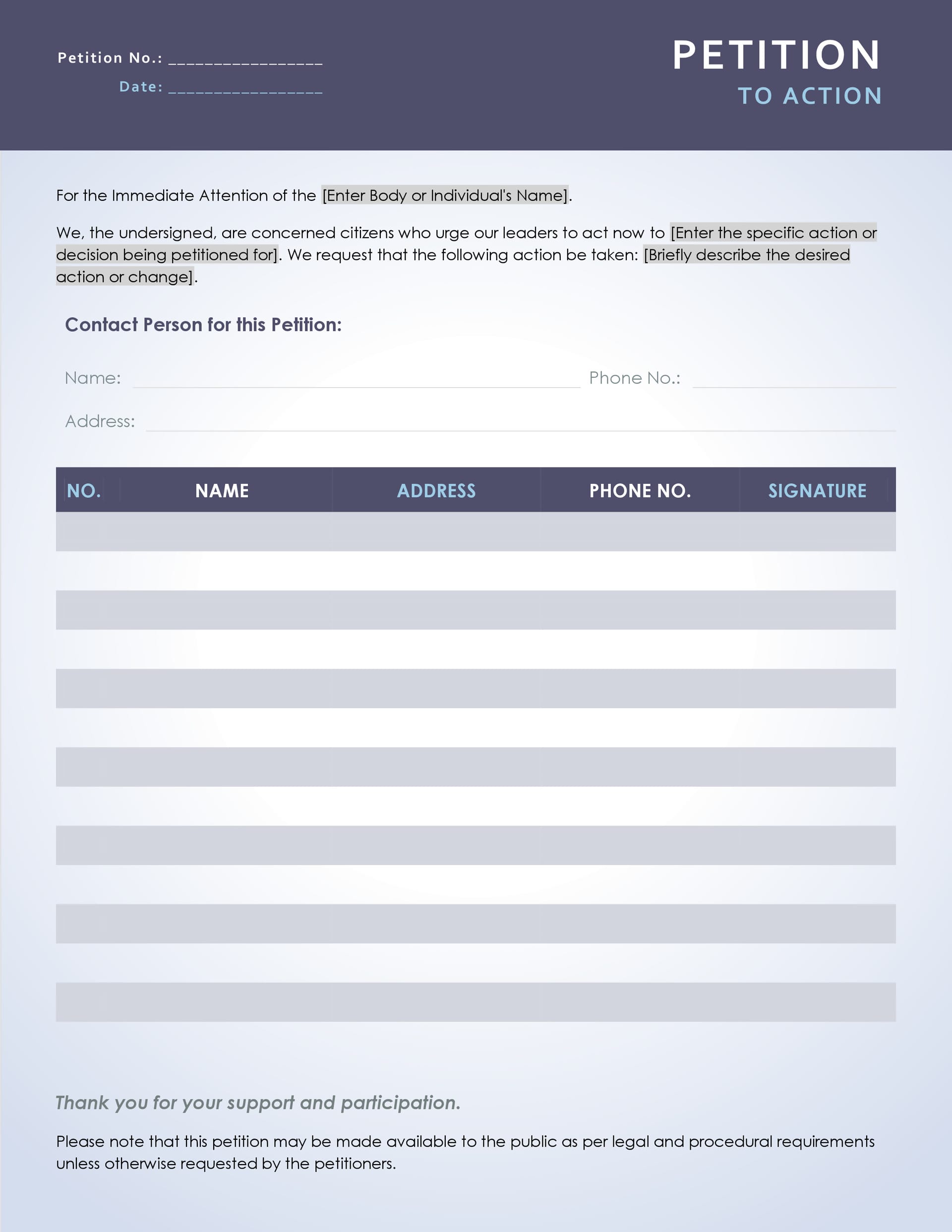 Organized Petition to Action Template - WordLayouts