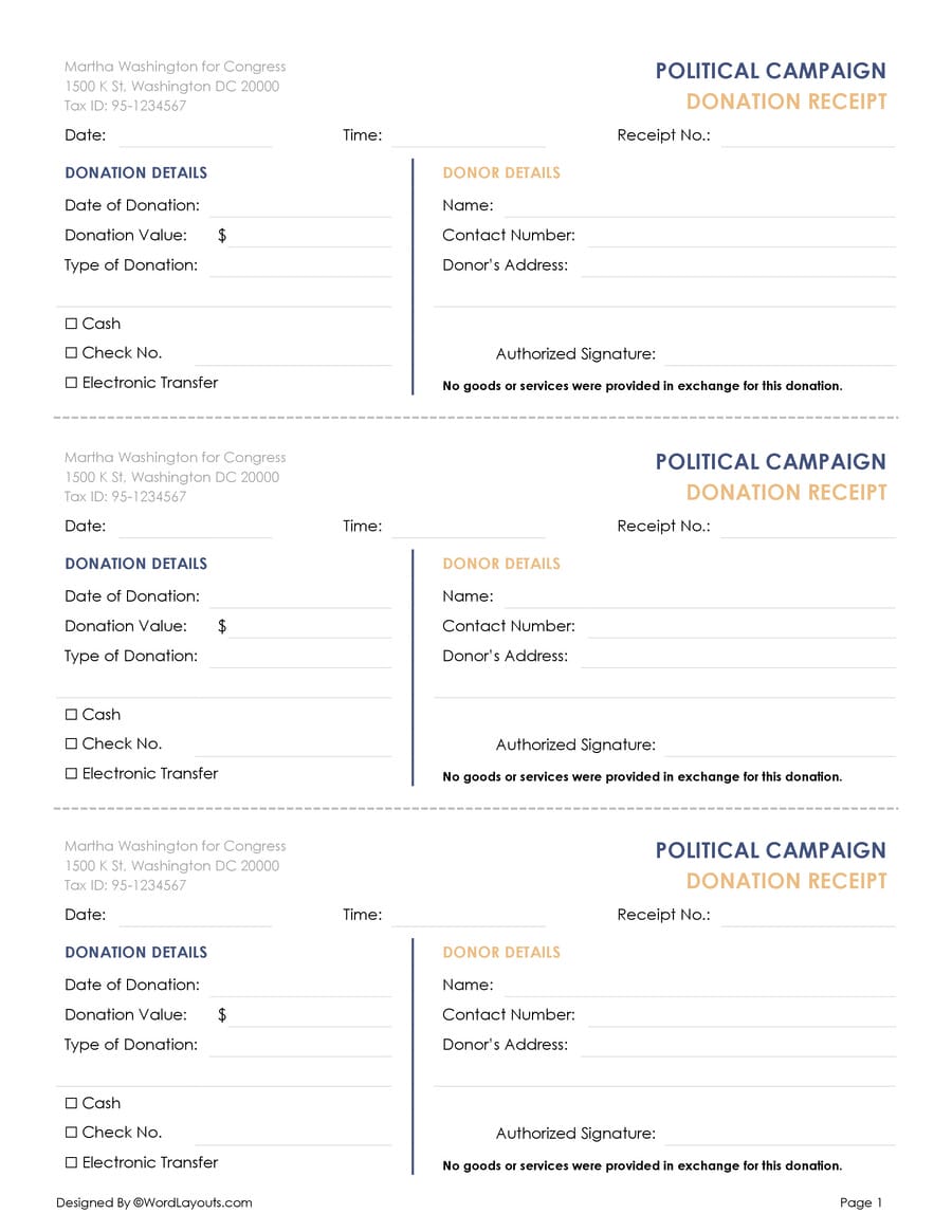 Free Goodwill Donation Receipt Template - WordLayouts
