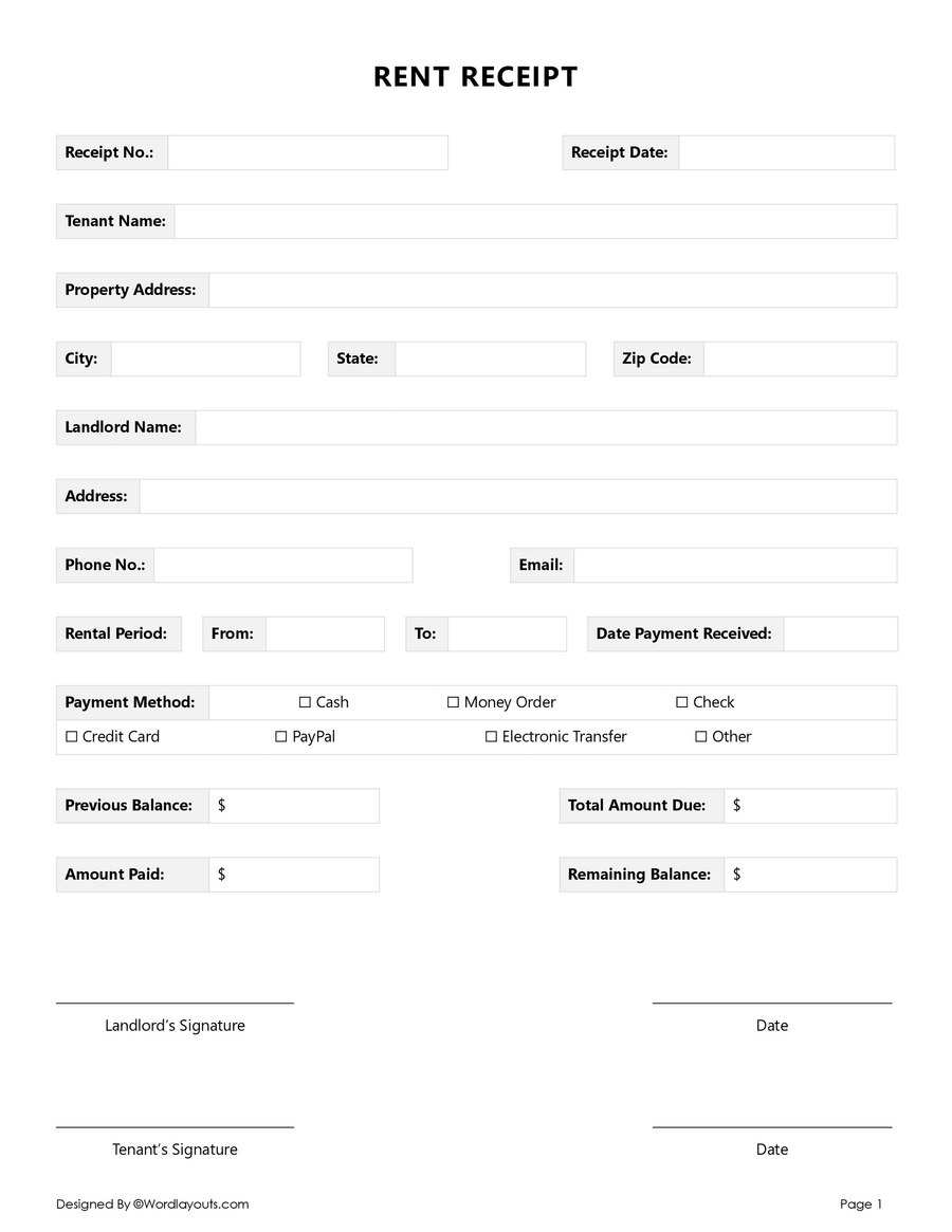 Free Rent Receipt Templates (Word, Google Docs)