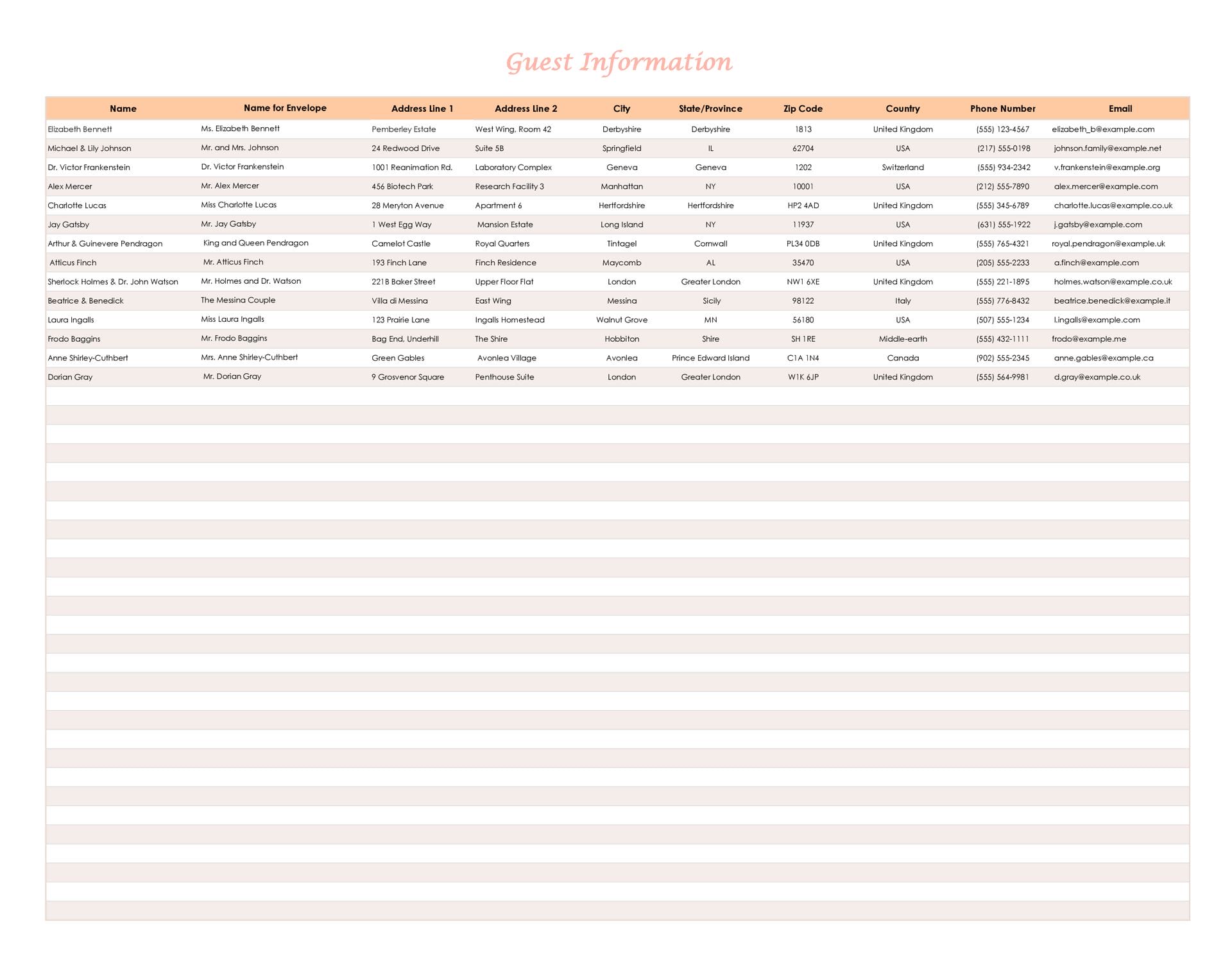 Free Wedding Guest Planner (Excel, GSheets) - WordLayouts