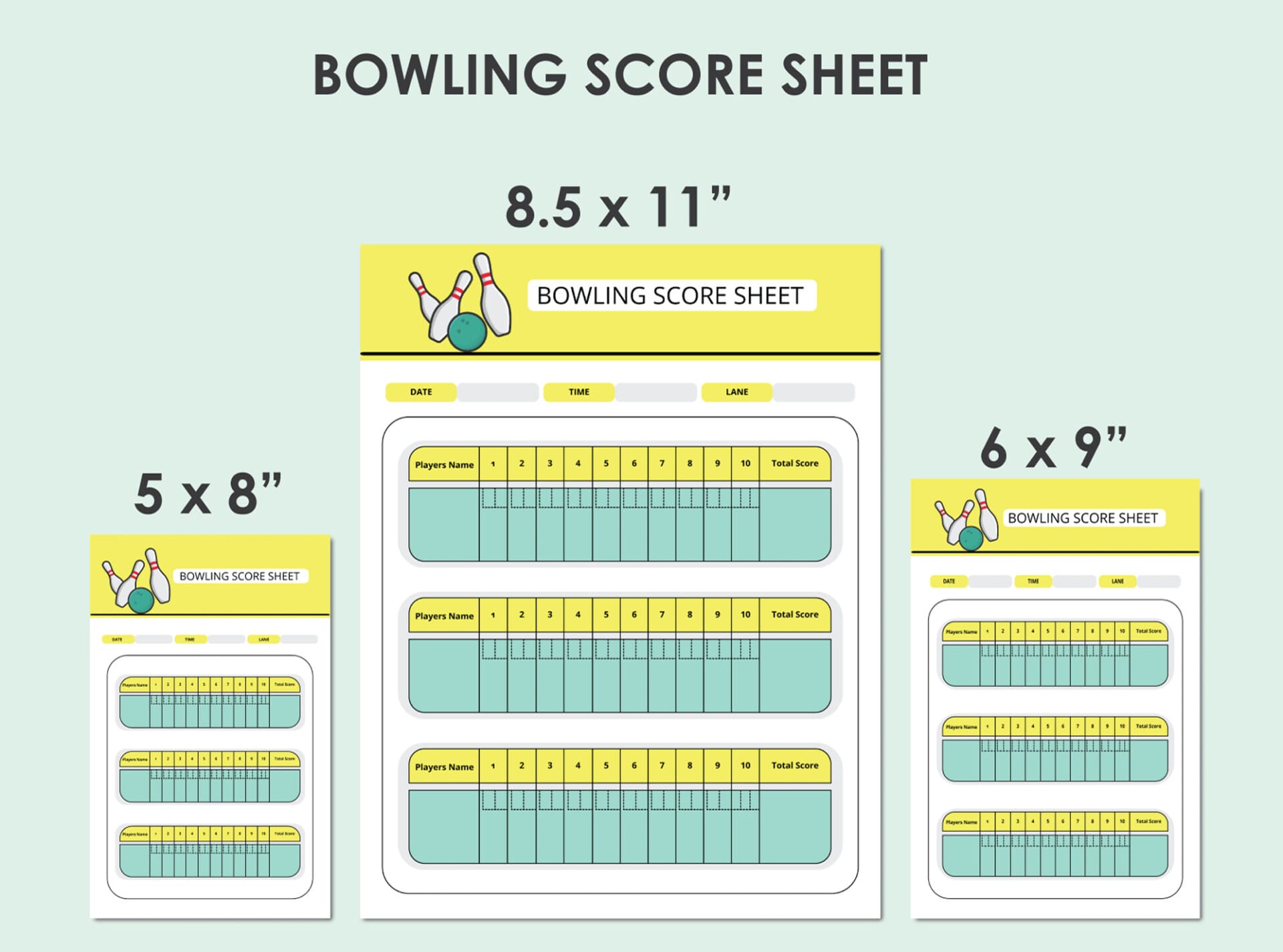 Printable Bowling Score Sheets (Templates) - PDF - WordLayouts