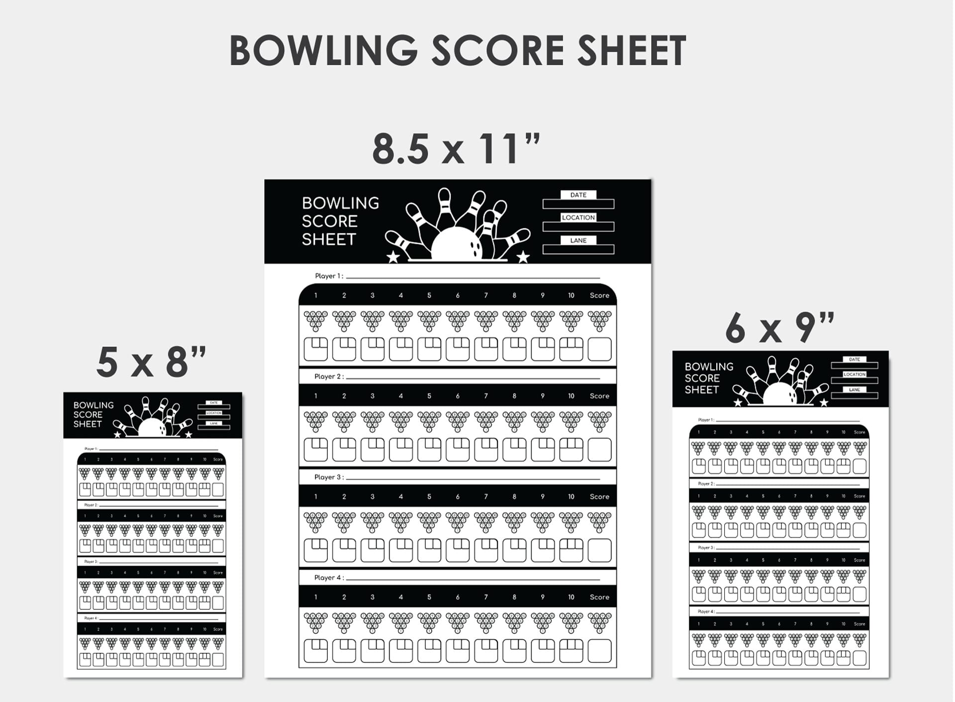 Printable Bowling Score Sheets (Templates) - PDF - WordLayouts