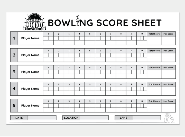 Printable Bowling Score Sheets (Templates) - PDF - WordLayouts