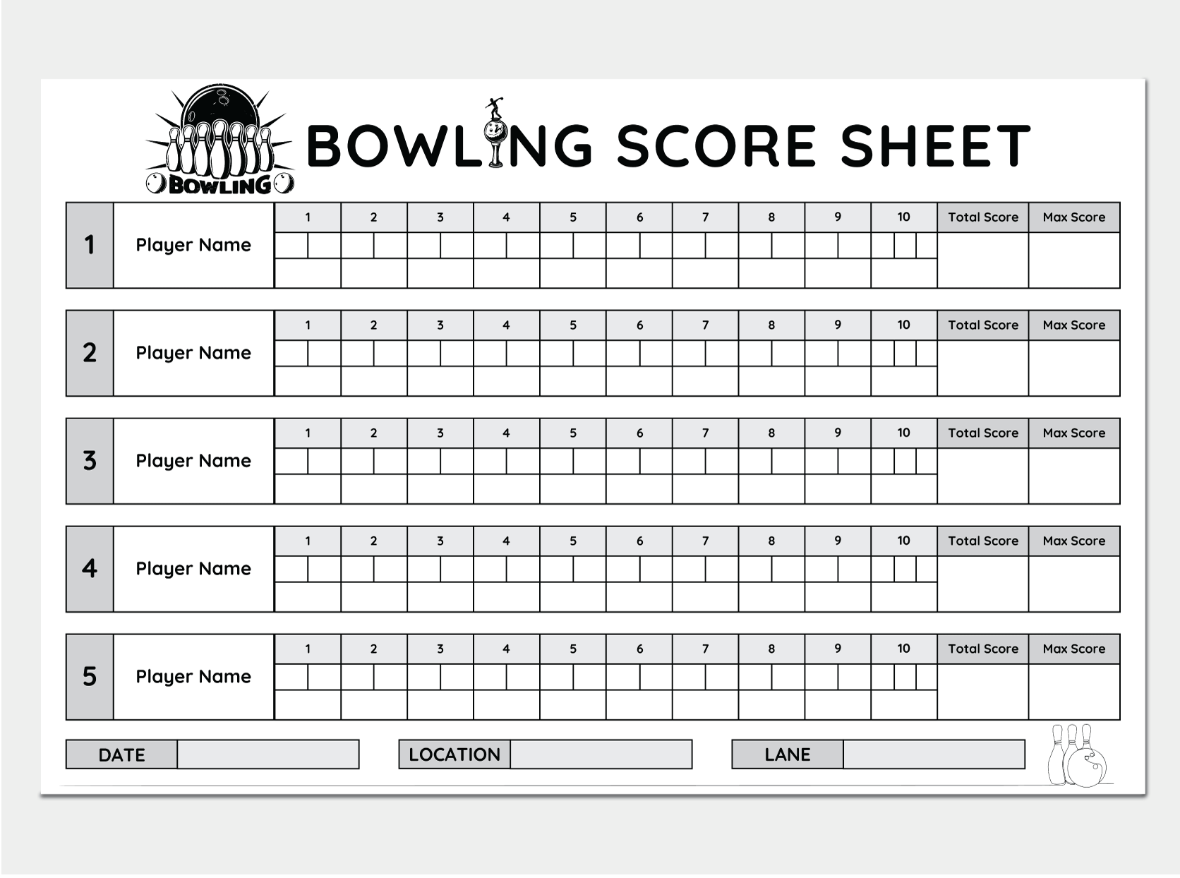 Printable Bowling Score Sheets Templates Pdf Wordlayouts