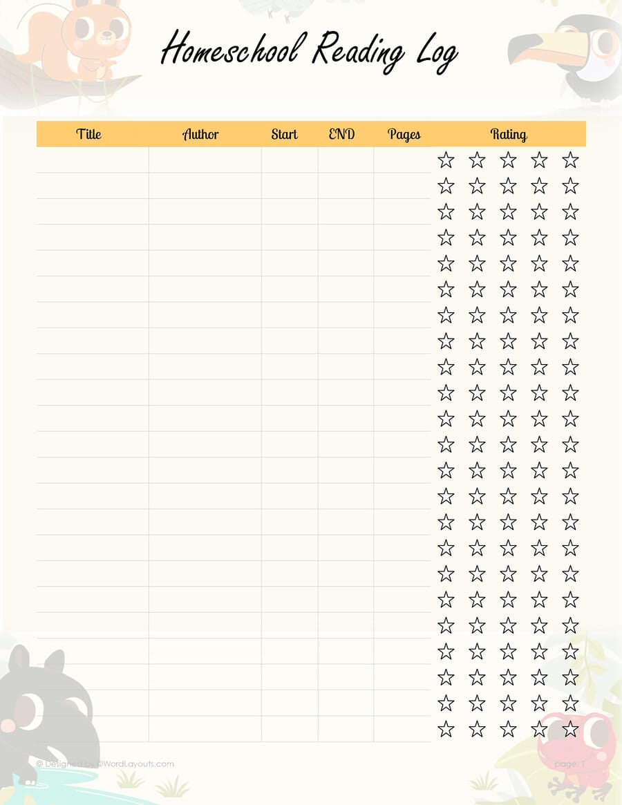 Homeschool Reading Log Template - WordLayouts
