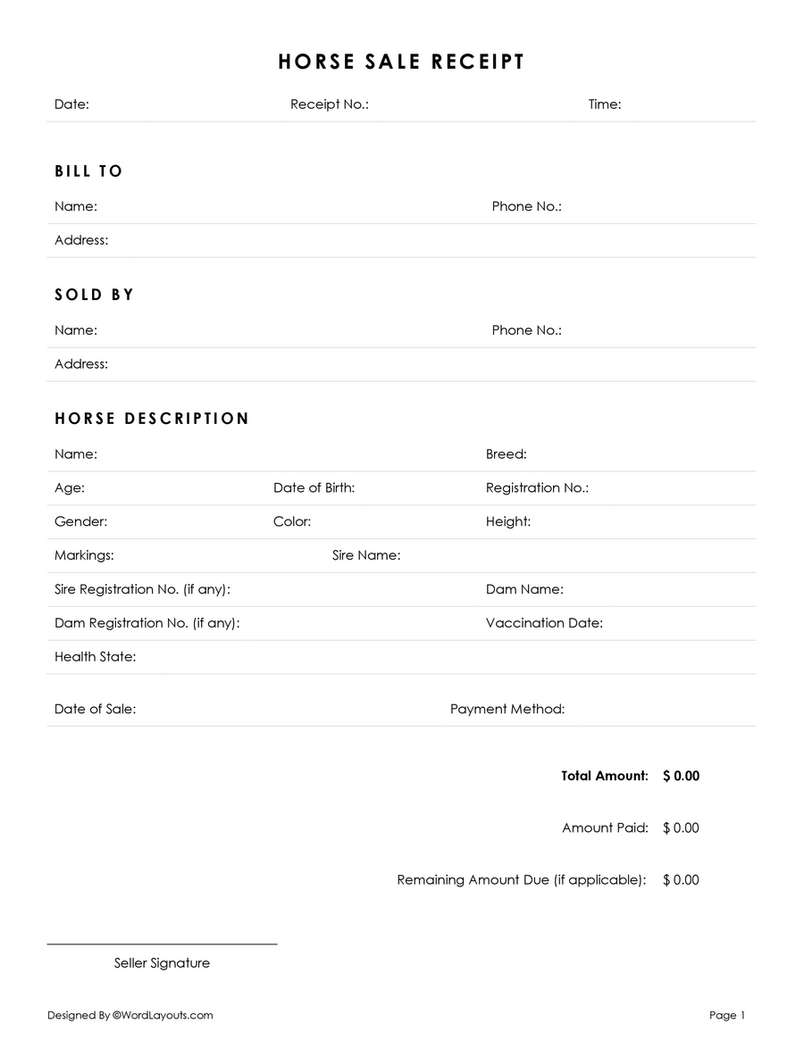 Equipment Sales Receipt Template - WordLayouts