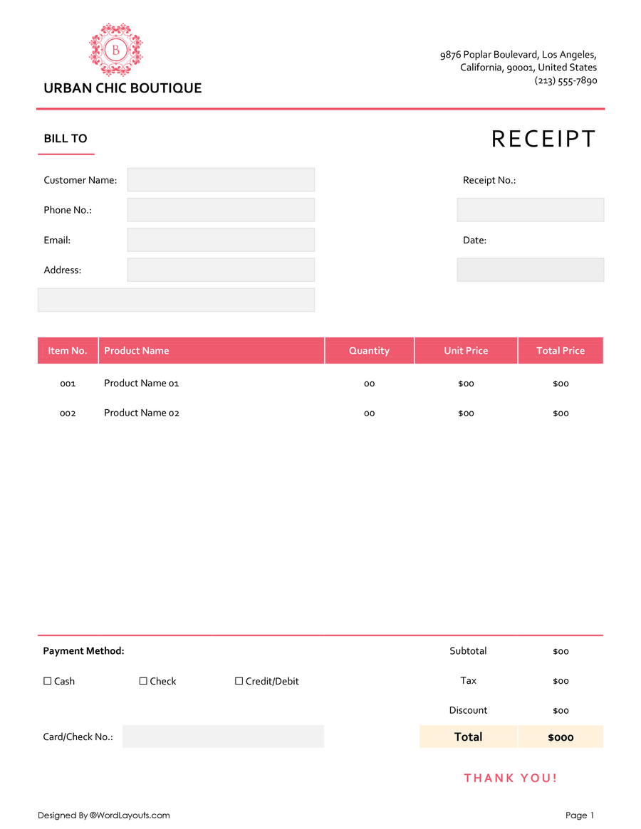 Free Itemized Receipt Templates (Edit & Print) - WordLayouts