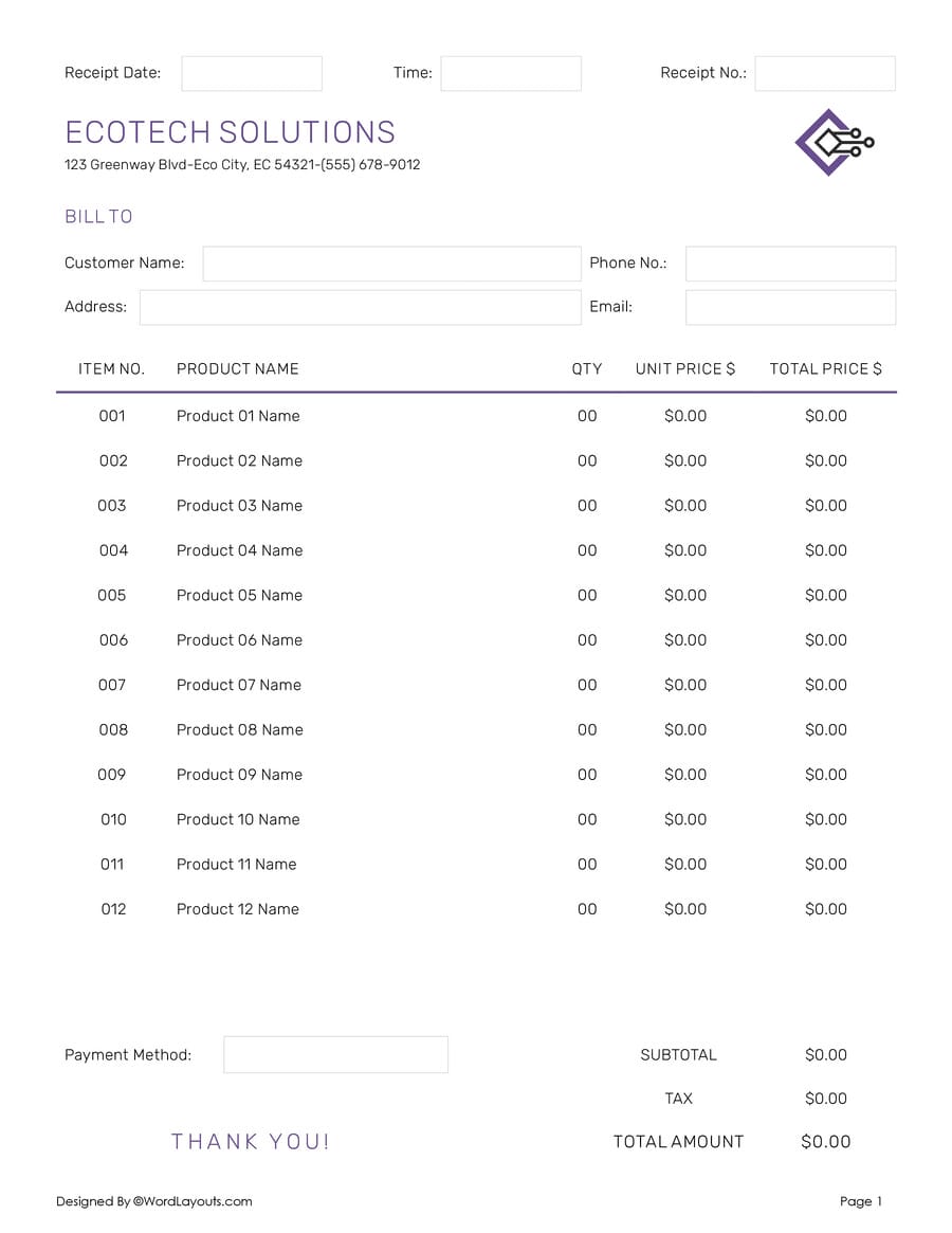 Free Itemized Receipt Templates (Edit & Print) - WordLayouts