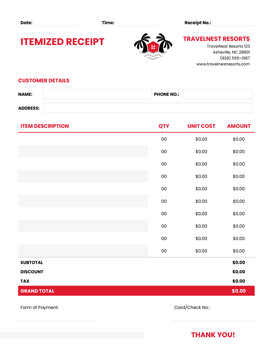 Free Itemized Receipt Templates (Edit & Print) - WordLayouts