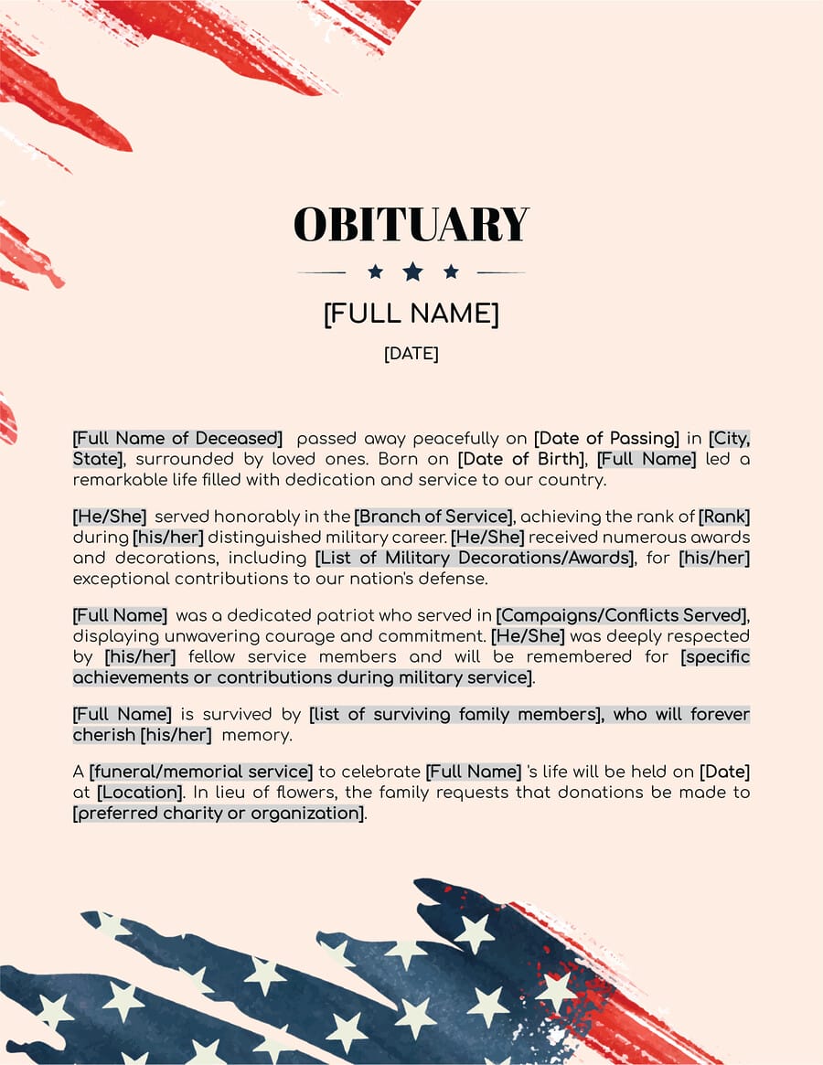 Free Military Obituary Template - WordLayouts