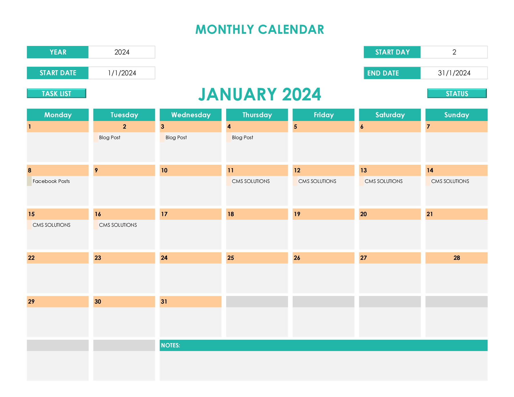 Free Schedule Template with Monthly Calendar - Excel