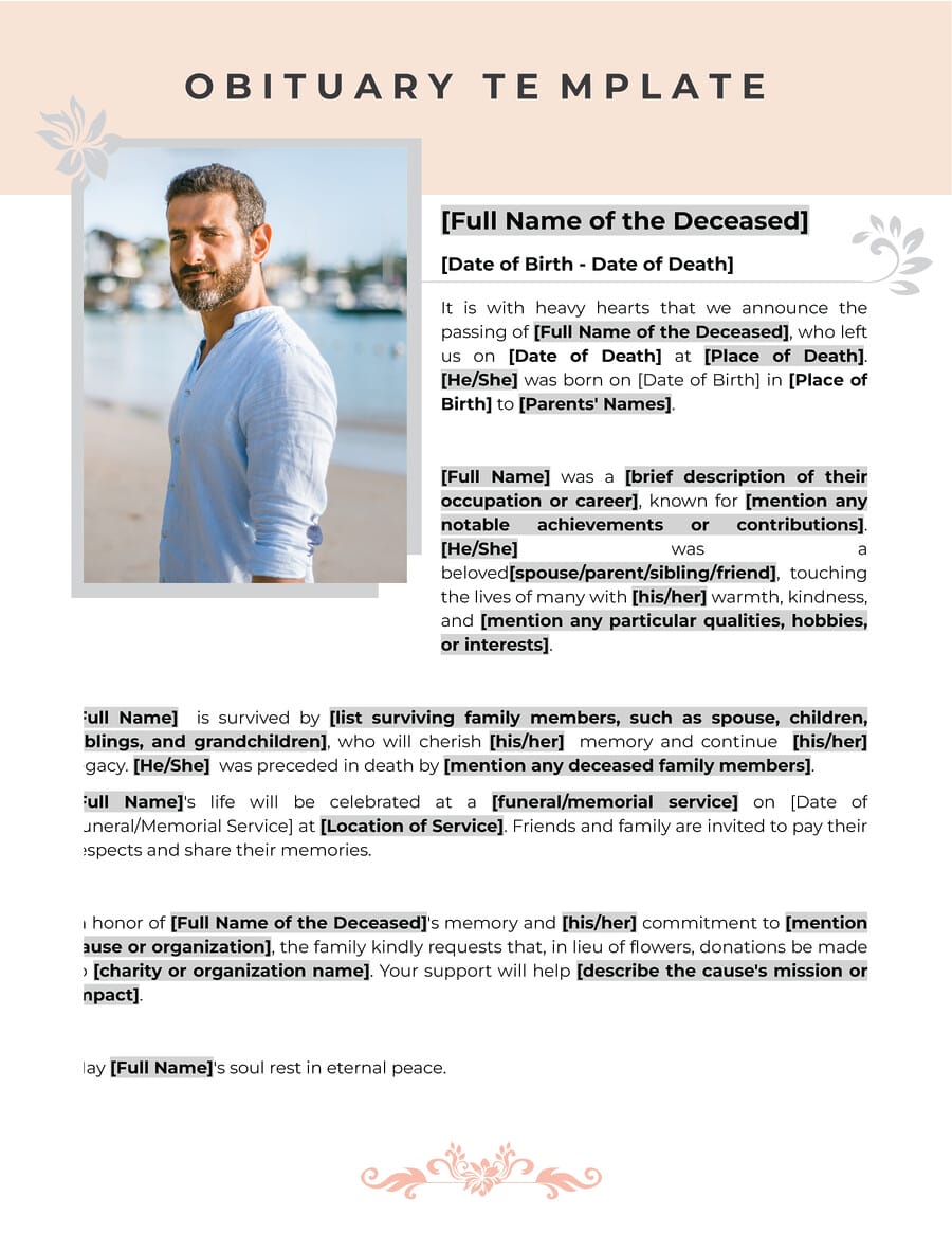 Free Simple Obituary Template - WordLayouts