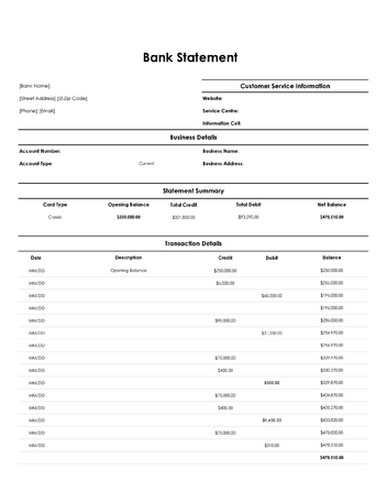 Personal Bank Statement Template for Excel - WordLayouts