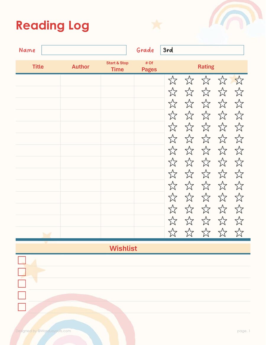Free Reading Logs for Kids - Print & Have Fun! - WordLayouts