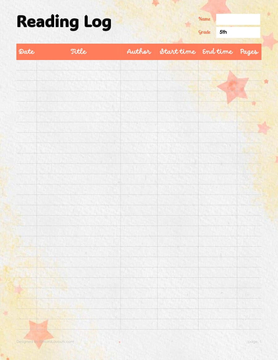 Reading Log for 3rd Graders Template - WordLayouts