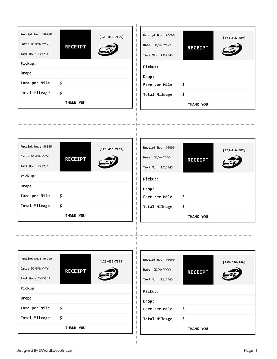 Free Taxi Receipt Templates (Edit & Printable) - WordLayouts