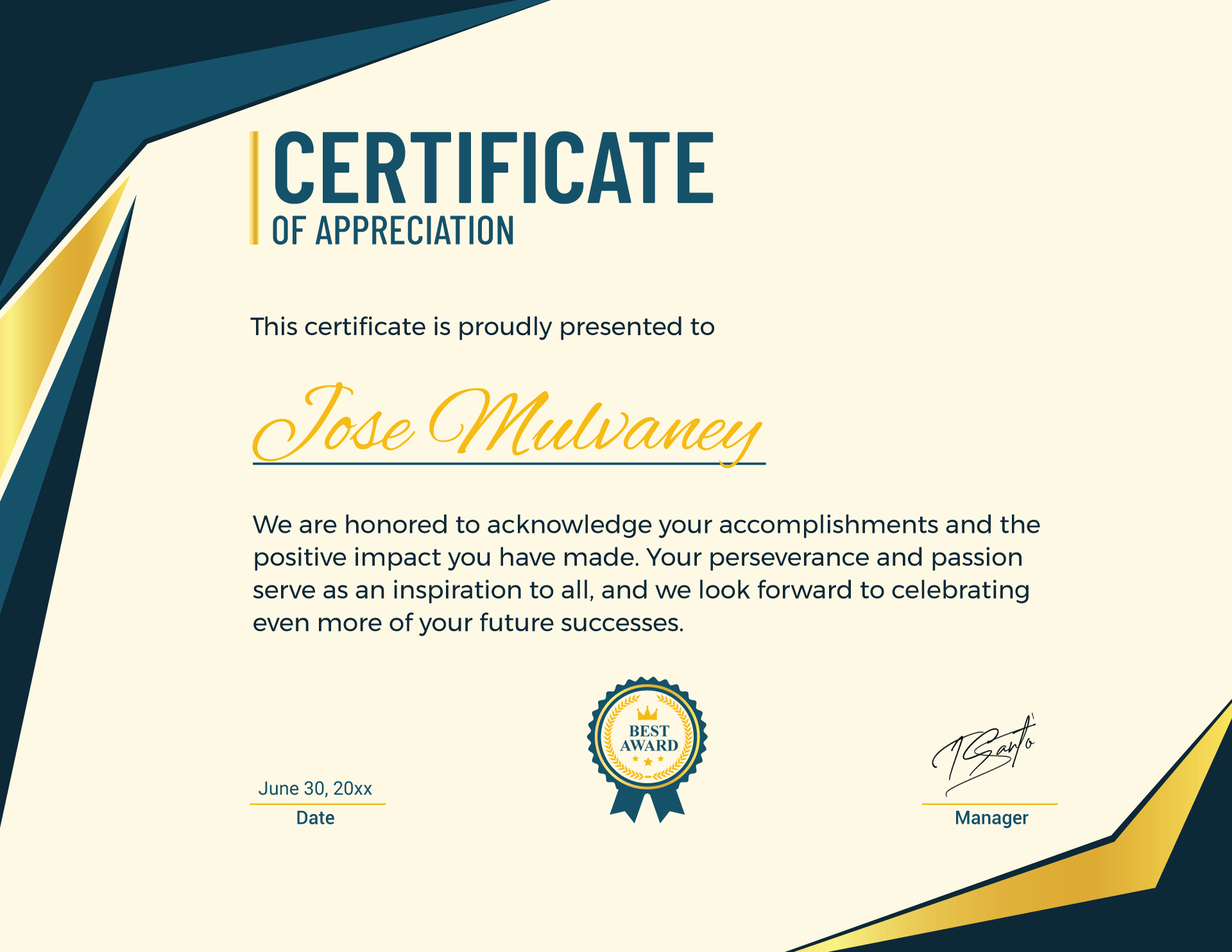 Commitment to Excellence Award Template (Landscape) - WordLayouts