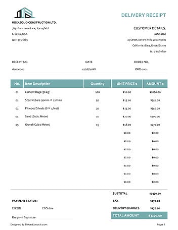 Free Delivery Receipt Templates - Word - Google Docs