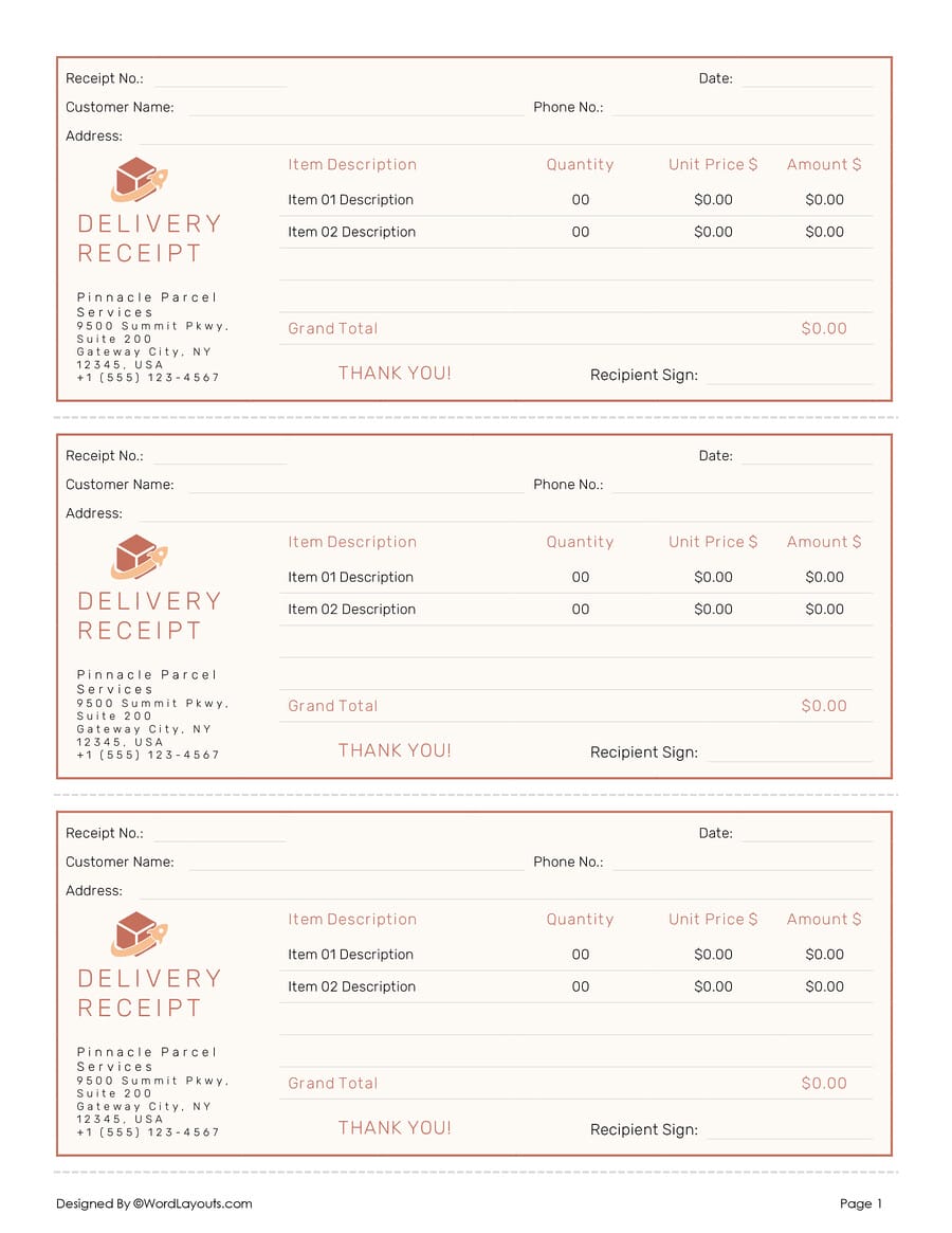 Free Delivery Receipt Templates - Word - Google Docs