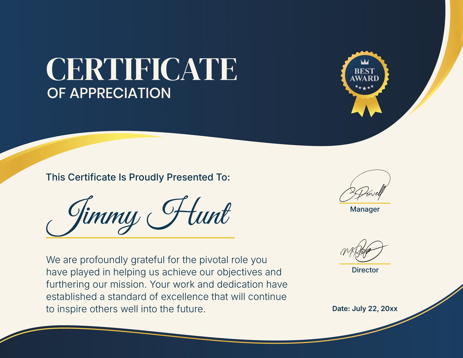 Distinguished Service Award Template (Landscape) - WordLayouts