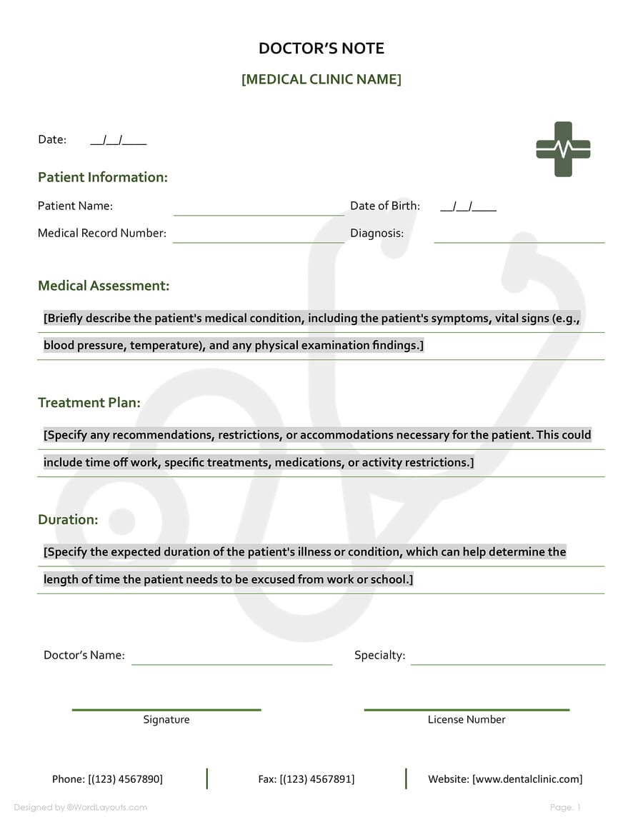 Return to Work Doctor’s Note Template - WordLayouts