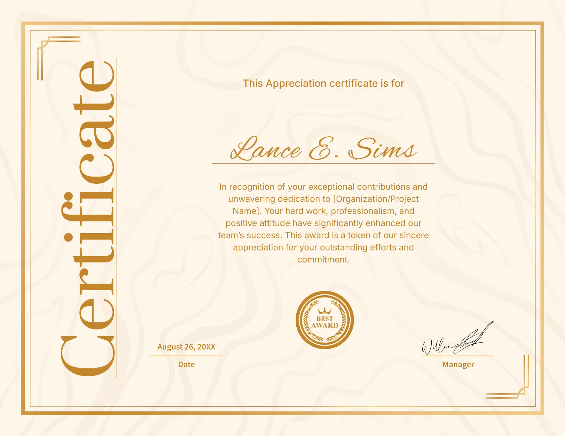 Elegant Appreciation Certificate Template (Landscape) - WordLayouts Elegant Appreciation Certificate Template (Landscape) - WordLayouts