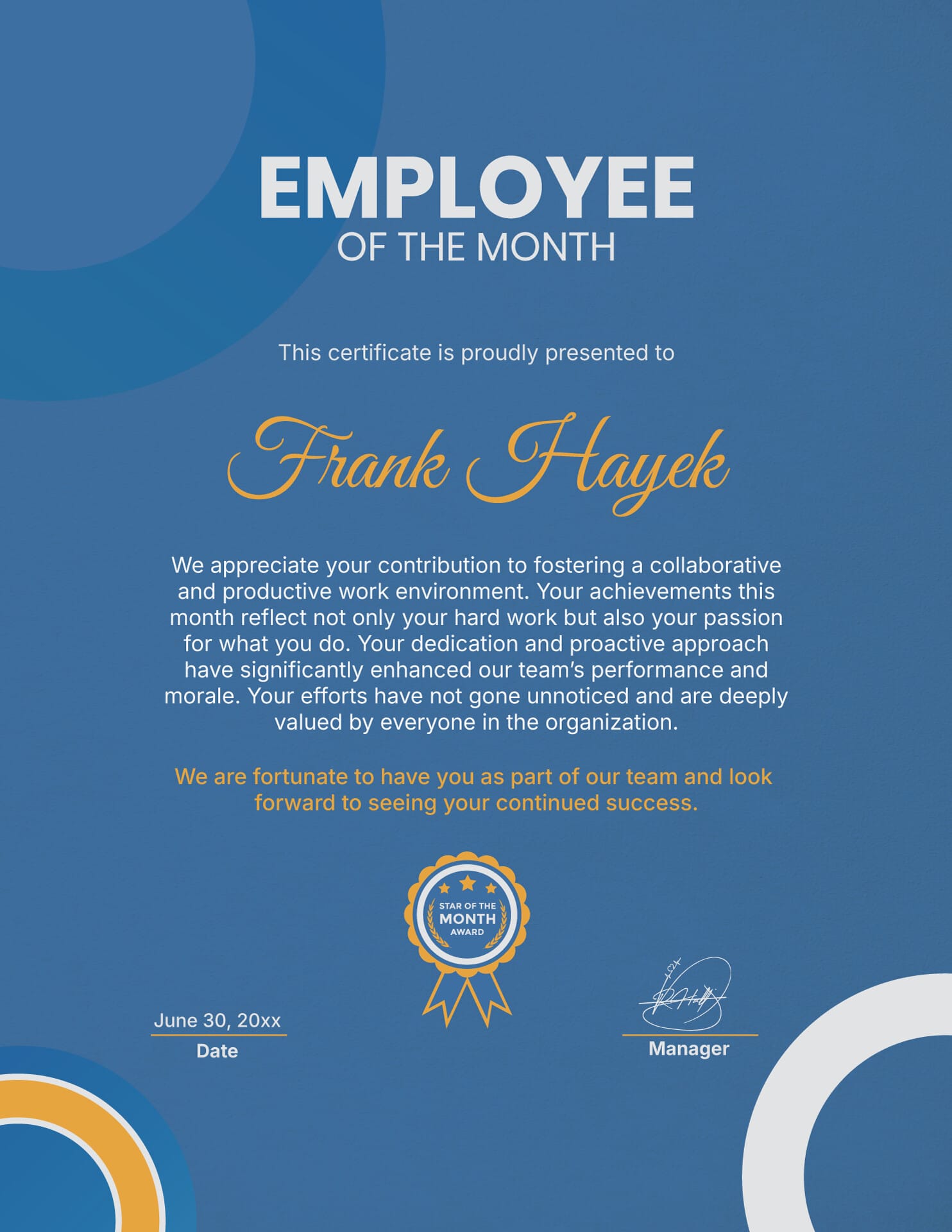 Performance Award Template (Portrait) - WordLayouts