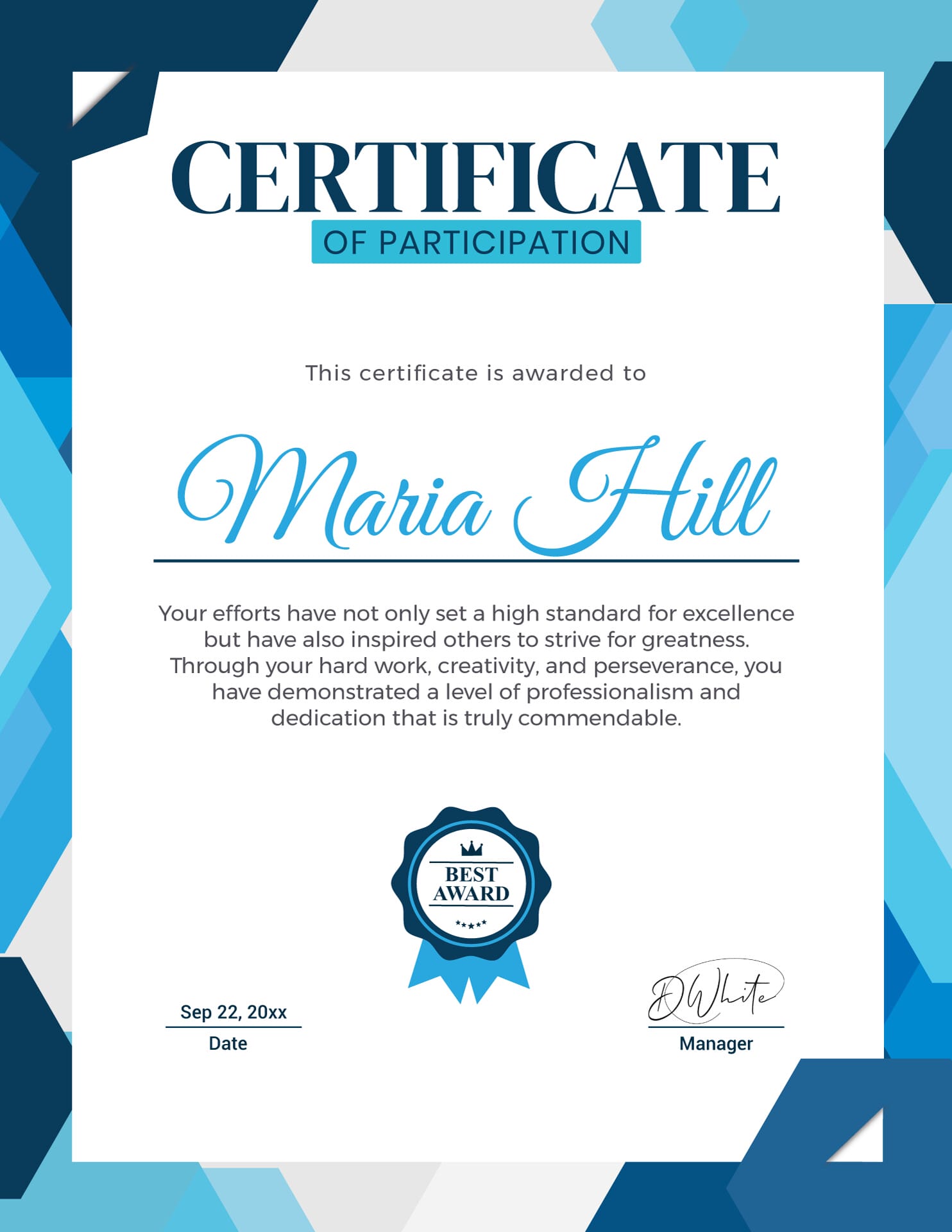 Classic Performance Appreciation Award Template (Portrait) - WordLayouts