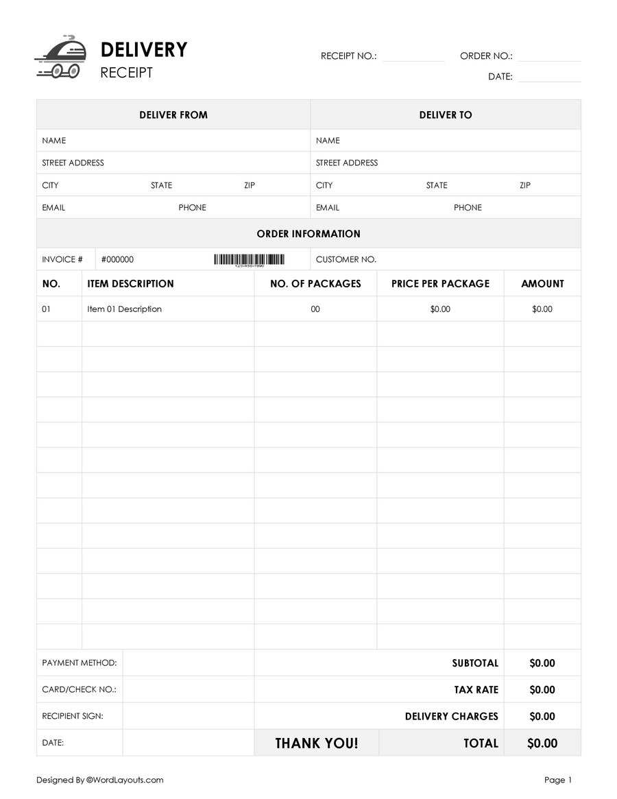 Free Delivery Receipt Templates - Word - Google Docs
