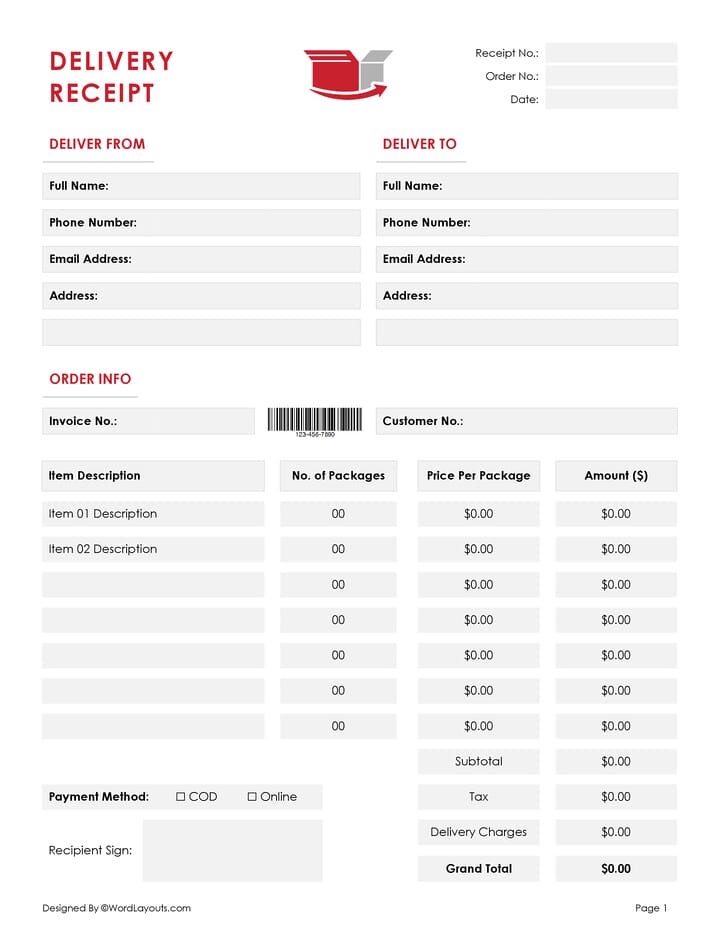 Free Delivery Receipt Templates - Word - Google Docs