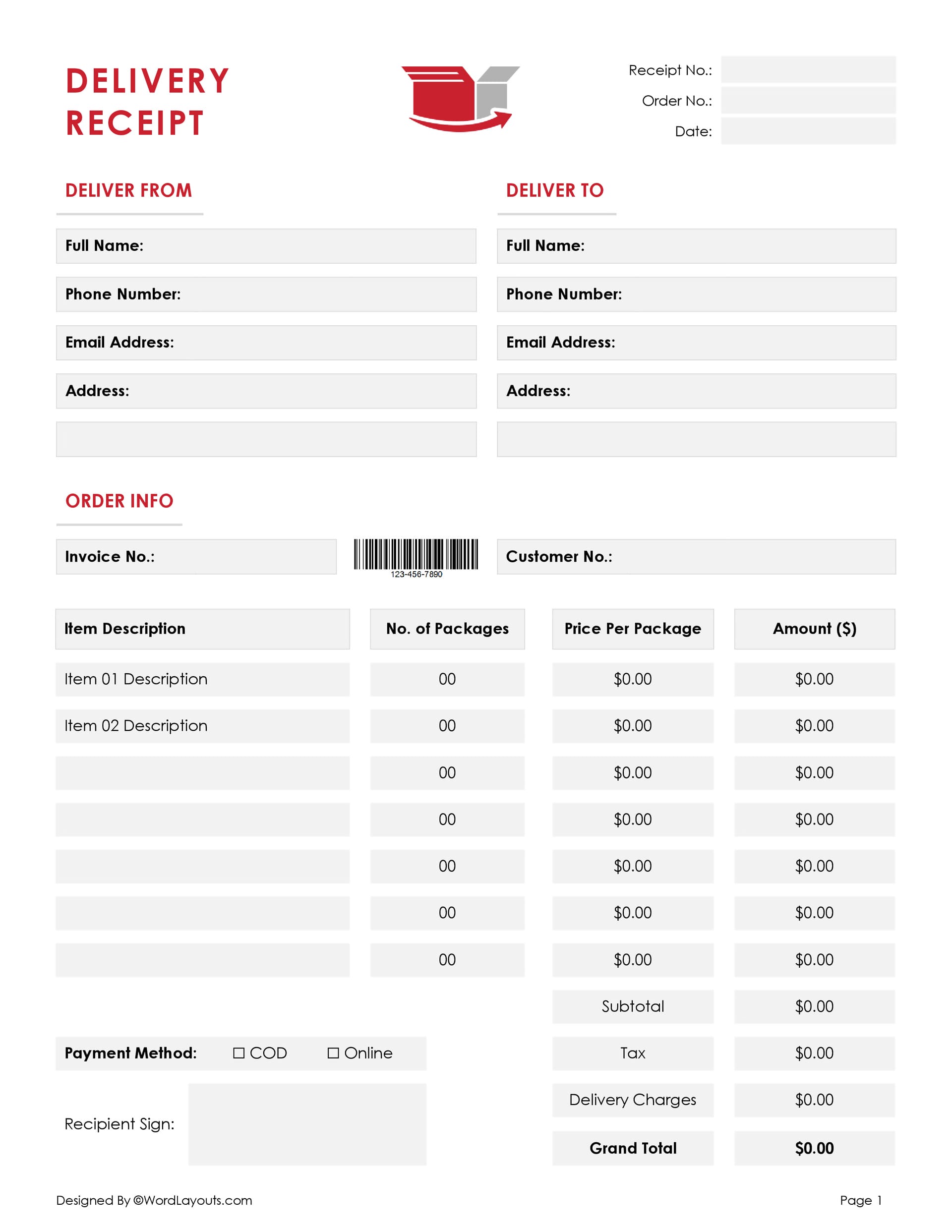 Customizable Generic Delivery Receipt Template - WordLayouts