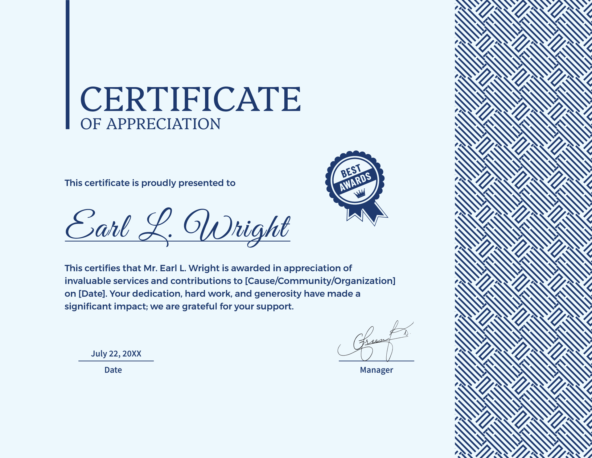 Distinguished Service Award Template (Portrait) - WordLayouts