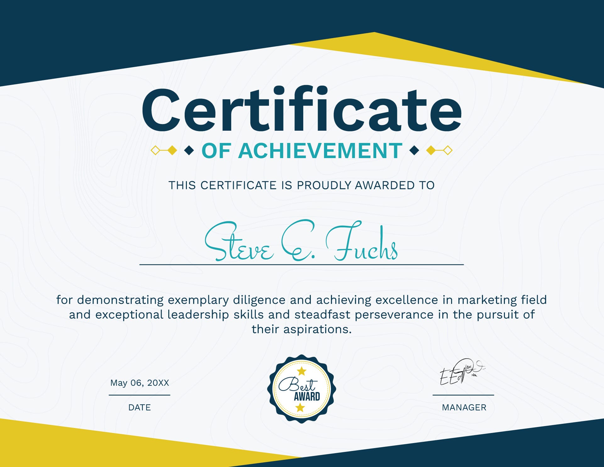 Marketing Diligence Recognition Award Certificate Template (Landscape) - WordLayouts