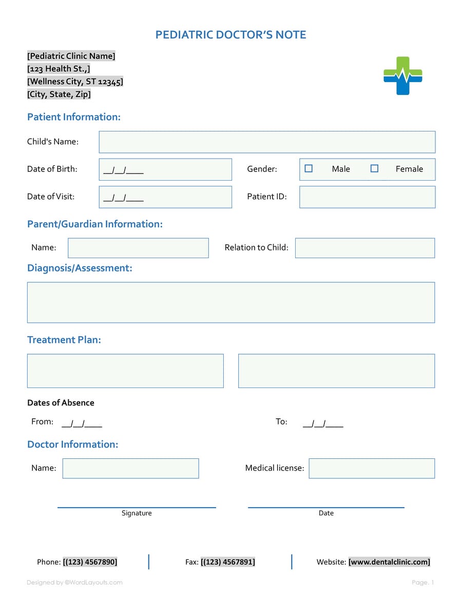 Free OB/GYN Doctor’s Note Template - WordLayouts