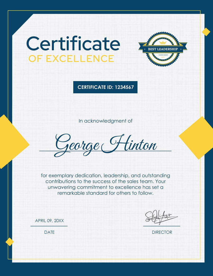 Sales Excellence Award Certificate (Portrait) - WordLayouts