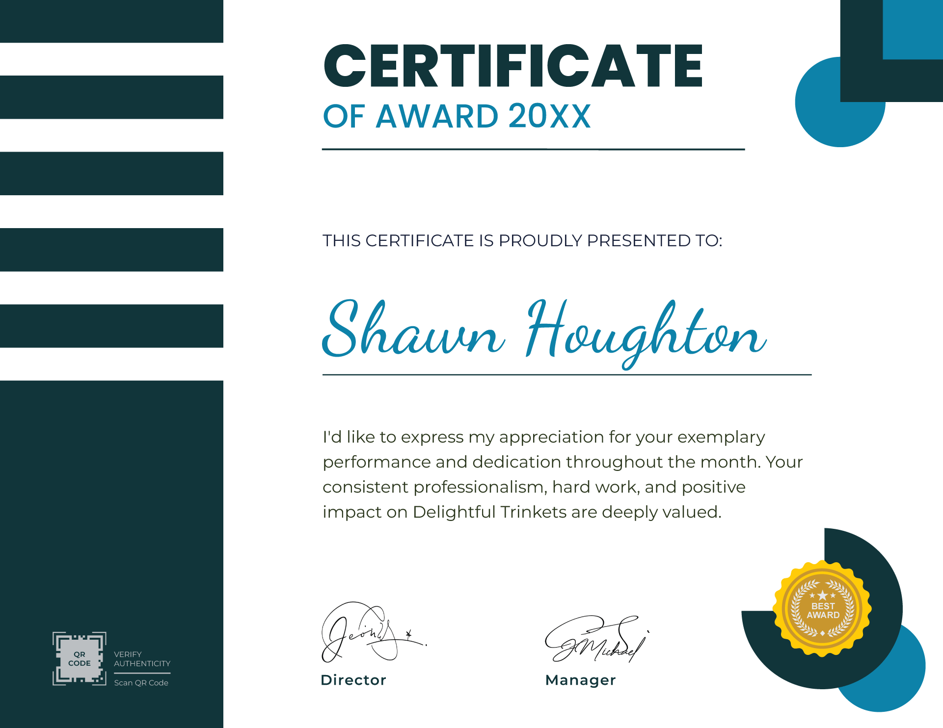 Sleek Achievement Award Template (Landscape) - WordLayouts