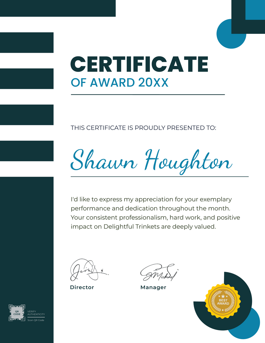Prestigious Achievement Award Certificate Template (Portrait) - WordLayouts