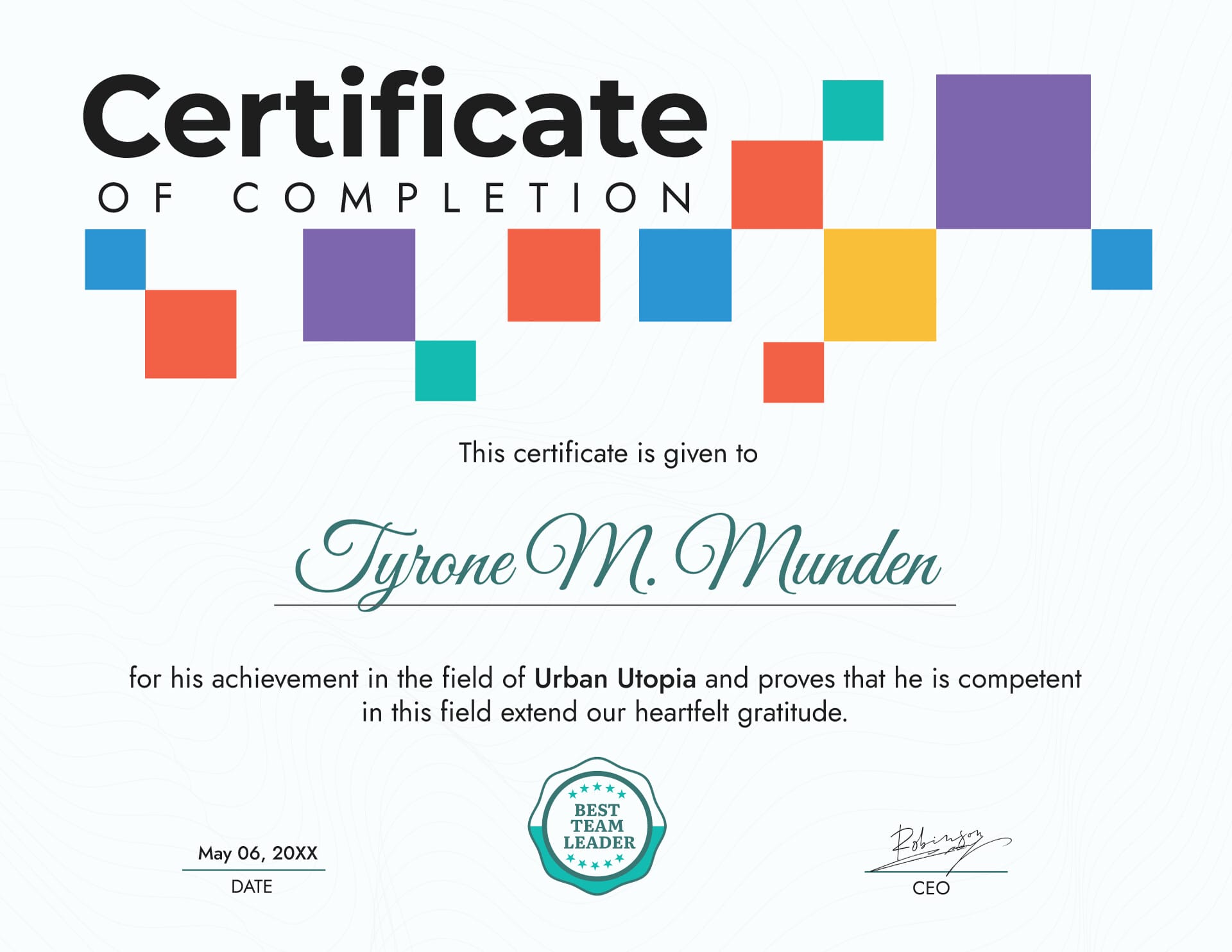 Vibrant Squares Achievement Award Template (Landscape) - WordLayouts