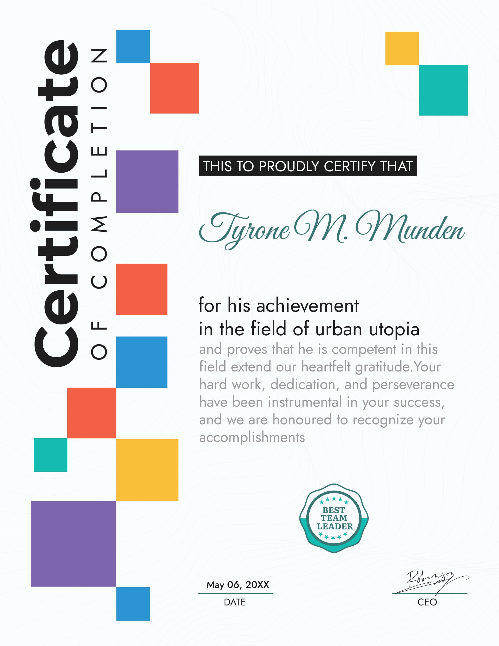 Vibrant Squares Recognition Award Template (Portrait) - WordLayouts